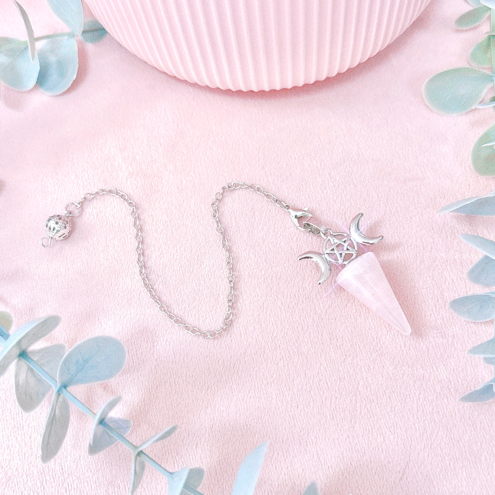 Rose Quartz Point Triple Moon Pendulum - 23cm – Love Potion Crystals