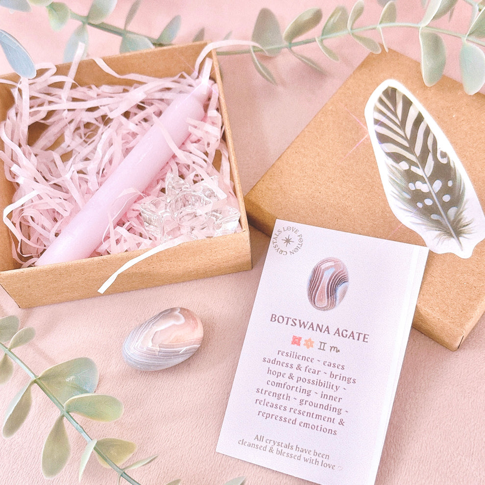 Wish Candle + Crystal Tumble Gift Pack – Love Potion Crystals